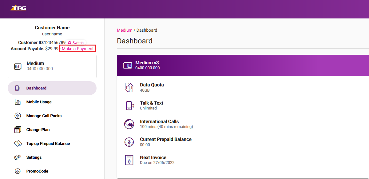 Make a one-off payment in My Account | TPG Support